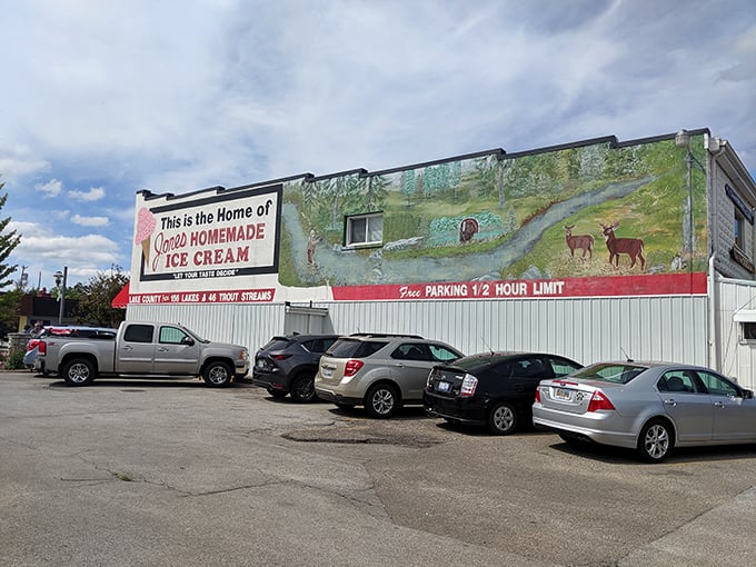 A full parking lot is the universal sign for "something good is happening here." Cars from across Michigan make the pilgrimage to Jones'.