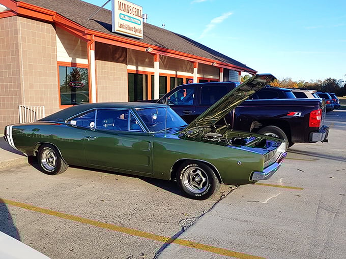 Even classic cars make pilgrimages to Mama's. This vintage Charger pulled up hoping some of that home-cooked magic might improve its horsepower.