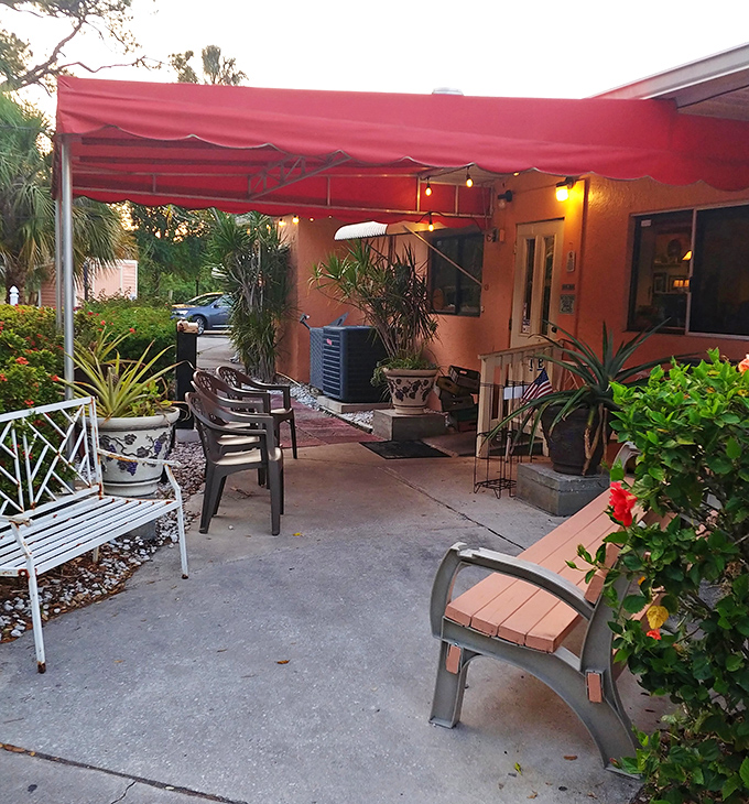 The charming patio offers a tropical Florida oasis where you can digest your meal while contemplating your next visit&mdash;probably tomorrow.