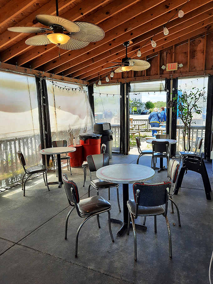 The screened porch offers the best of both worlds &ndash; protection from the elements while maintaining that essential vacation vibe.