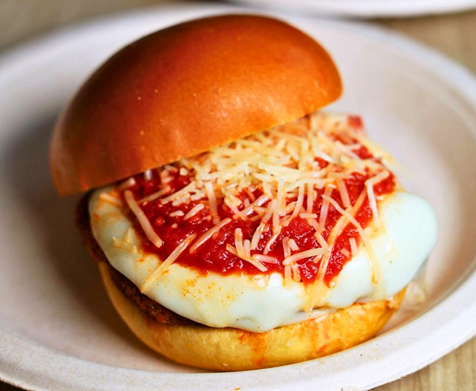 The pizza burger&mdash;when you can't decide between two comfort food classics, so they join forces like delicious superheroes on a bun.