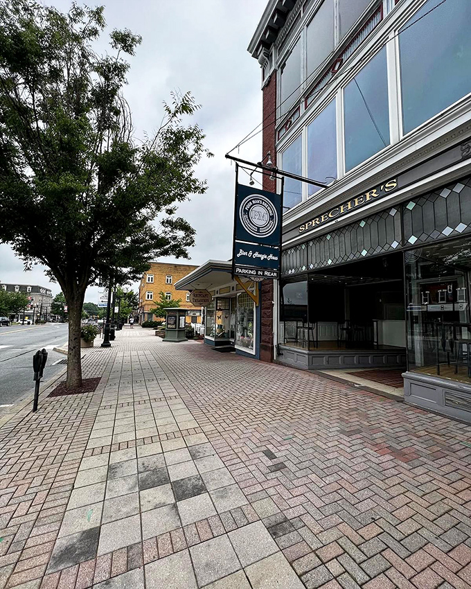 Downtown Ephrata's brick-paved sidewalks invite leisurely strolls past shops like Sprecher's, where window shopping becomes an afternoon's entertainment.