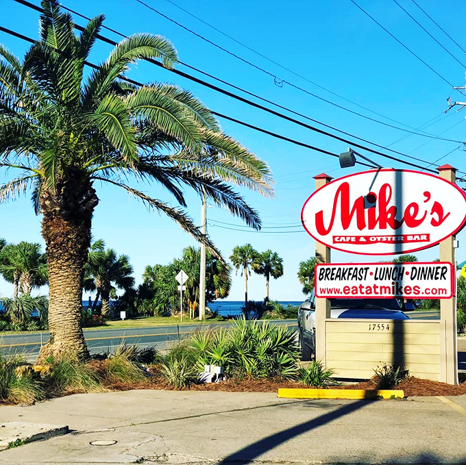 The sign that launches a thousand appetites. With the Gulf waters visible just beyond, it's practically truth in advertising.