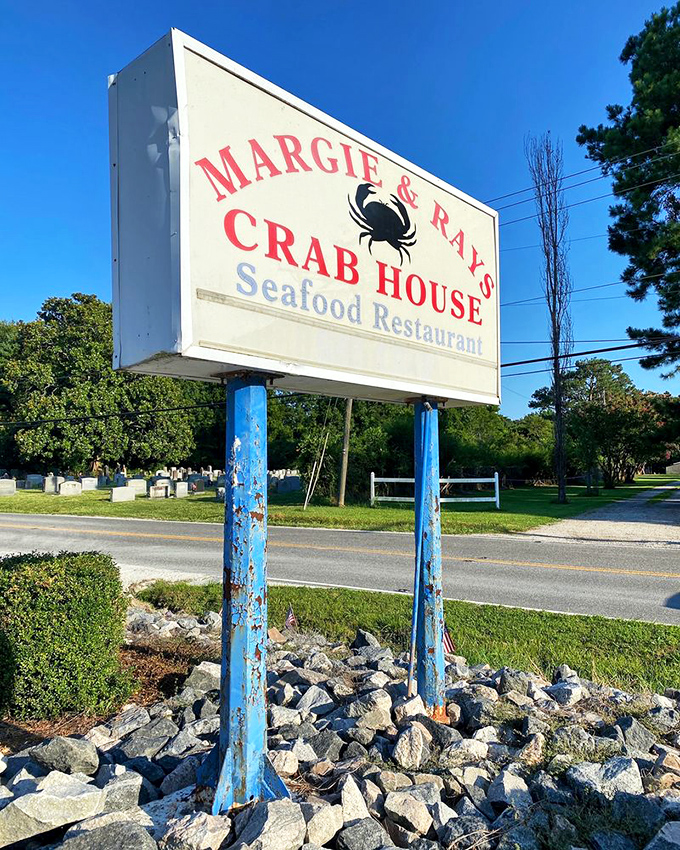 The roadside sign stands as a beacon for hungry travelers &ndash; a North Star for seafood pilgrims seeking fried shrimp salvation.