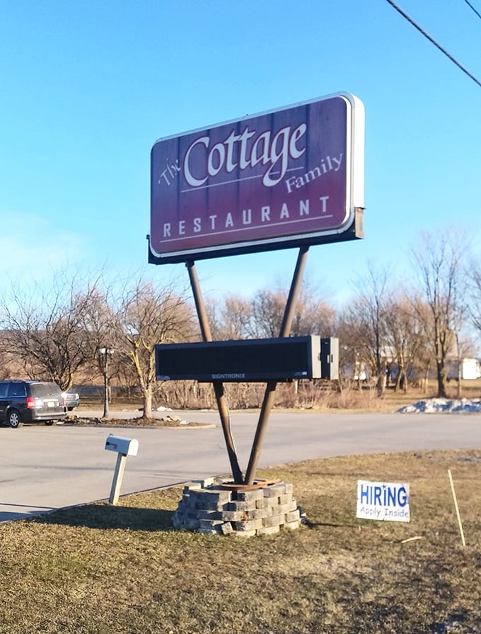 This roadside sign has guided hungry travelers for years. Like a lighthouse for comfort food, it beckons with promises of homestyle cooking.