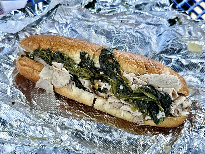 The classic roast pork with spinach&mdash;a sandwich so perfectly balanced it could teach yoga classes. Tender meat, bitter greens, crusty bread.