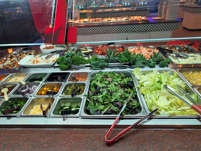 The salad bar section: where intentions meet reality. We all visit here first to justify what comes next.