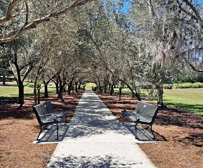 Tree-lined pathways with strategically placed benches create perfect spots for catching your breath or catching up with an old friend.