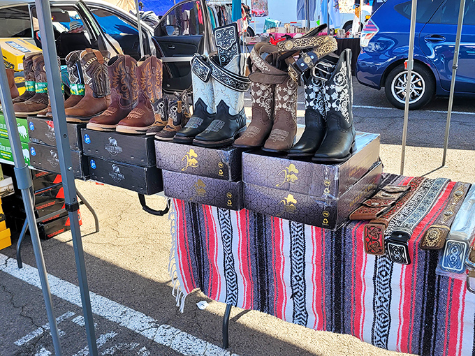 Cowboy boots stand at attention, each pair with stories to tell and new adventures to begin.