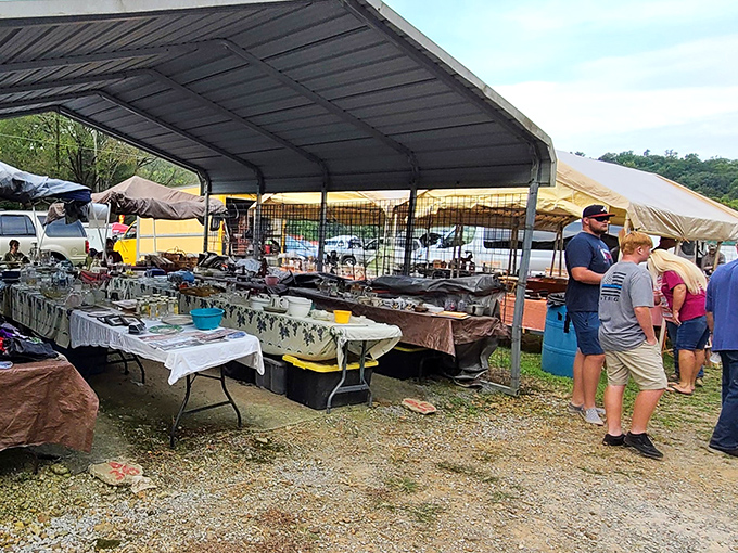 The heartbeat of Dog Days&mdash;shoppers browsing under canopies, where the thrill of the hunt and the joy of discovery create the market's unmistakable energy.