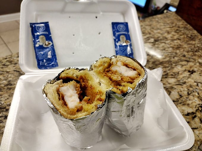 This shrimp po'boy wrapped in foil is the sandwich equivalent of finding buried treasure. Portable perfection for seafood lovers on the go.