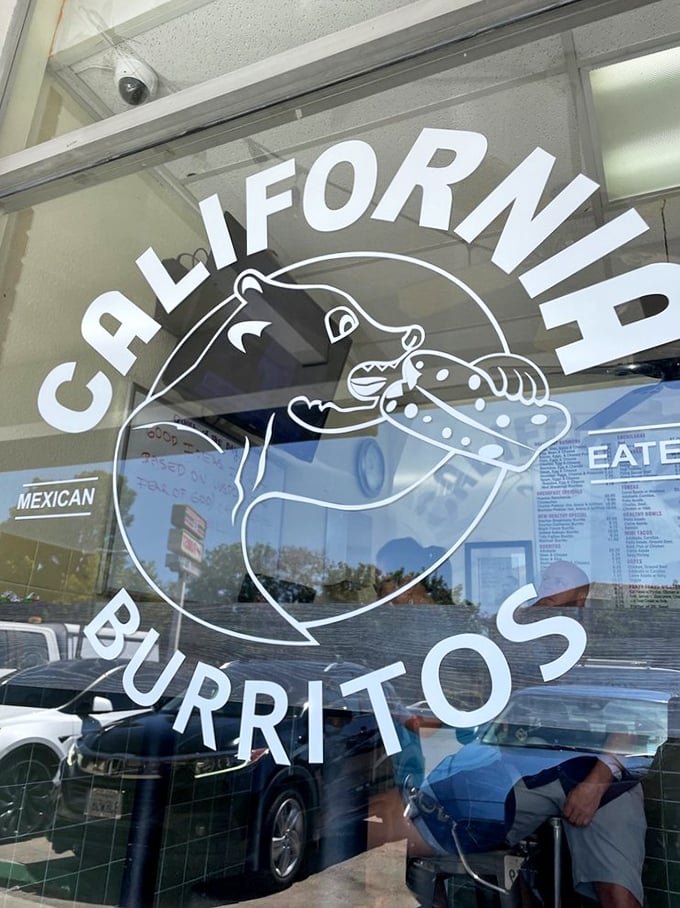 The California bear logo says it all. This cartoon mascot might be the happiest bear in California &ndash; he gets to eat these burritos every day.