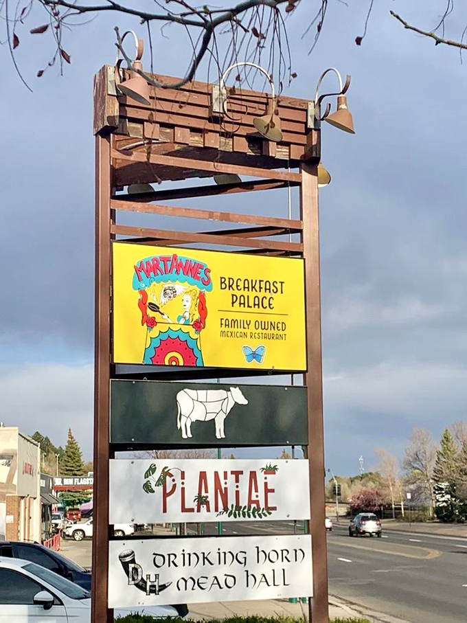 The roadside sign promises a "Breakfast Palace" and delivers on every single delicious word of that claim. 