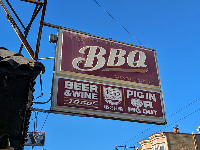 That vintage-style sign isn't just advertising&mdash;it's a beacon of hope for the barbecue-deprived souls of San Francisco.