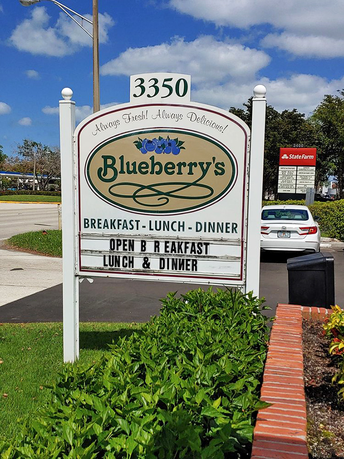 The sign promises three meals daily, but let's be honest&mdash;we're all here for those legendary breakfast offerings.