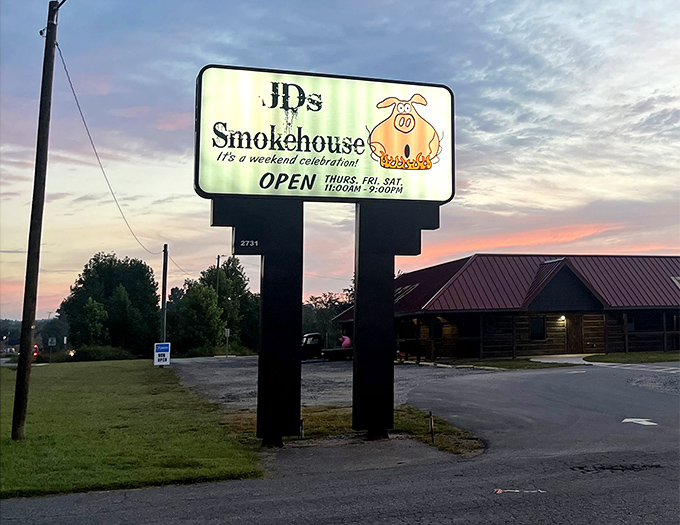 "It's a weekend celebration!"—the sign promises, and like all the best promises involving smoked meat, this one's kept with smoky conviction.