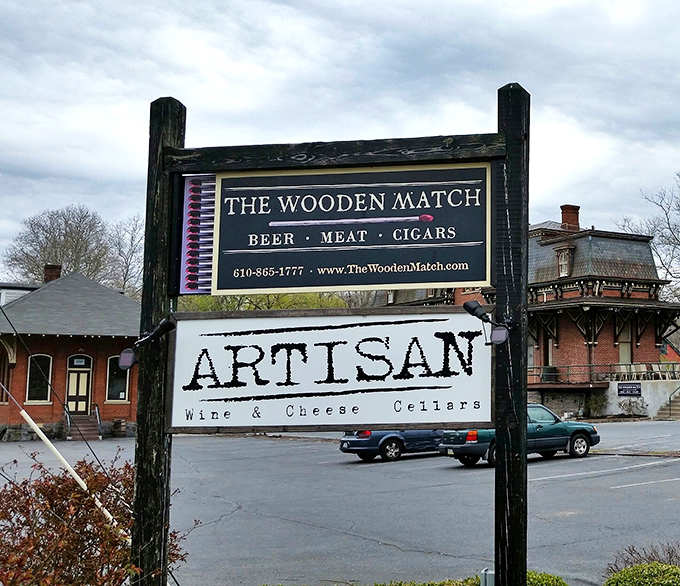 The sign promises three essential food groups&mdash;beer, meat, and cigars. Who are we to argue with such wisdom?