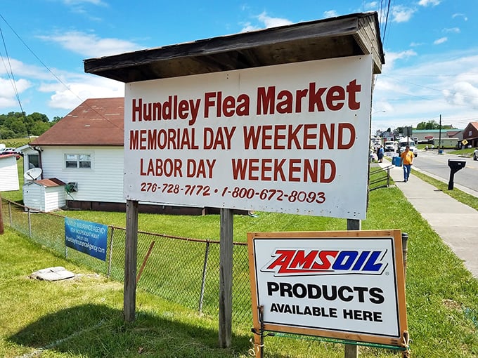 The market's humble signage announces its twice-yearly schedule, a beacon for treasure hunters planning pilgrimages from across the region.