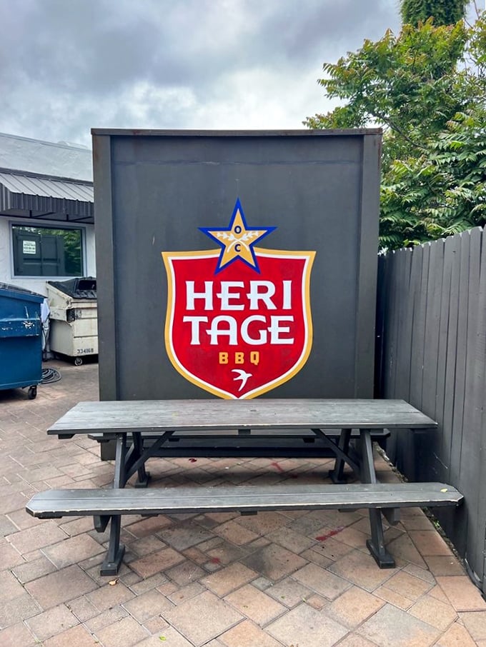 A logo that's become synonymous with barbecue excellence in California. This bench isn't just seating; it's a front-row ticket to flavor town.