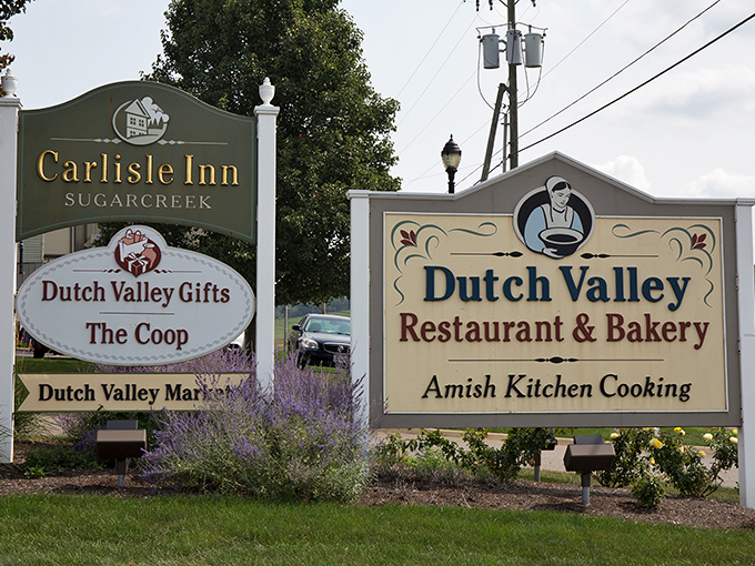 The sign that promises "Amish Kitchen Cooking" and delivers on every delicious word spoken.