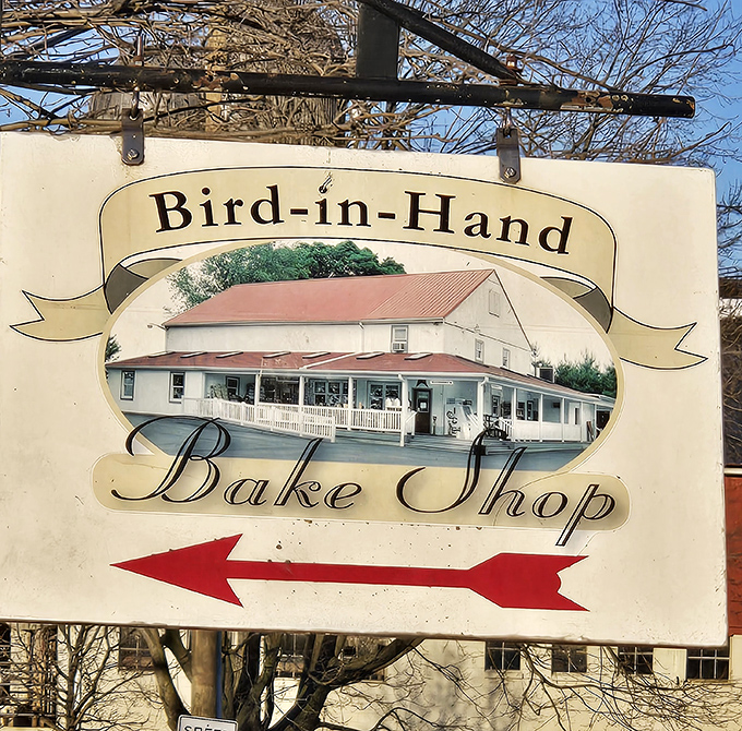 Simple signage marks the spot where shoo-fly pie dreams become deliciously sweet reality.
