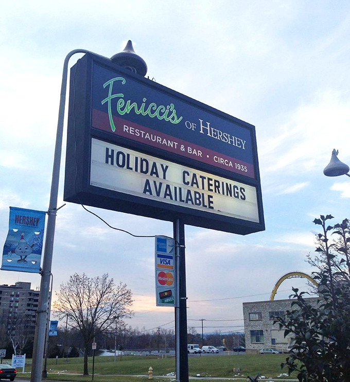 The sign that's guided hungry travelers to pasta paradise since 1935. Like a lighthouse, but for carb enthusiasts.