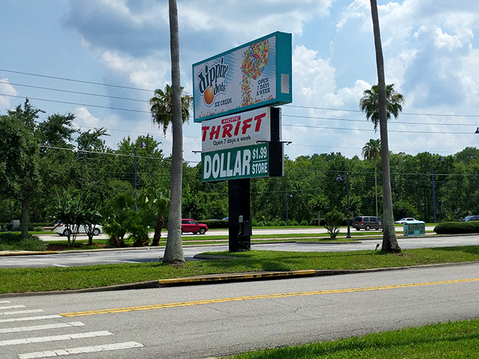 The roadside sign beckons bargain hunters like a lighthouse guides ships to safe, affordable harbors.
