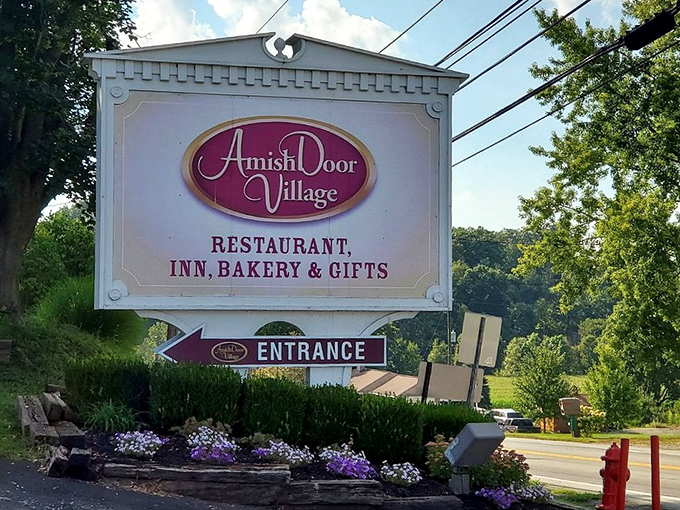 The sign that's launched a thousand road trip detours. "Restaurant, Inn, Bakery & Gifts" reads like a four-act play of Midwestern happiness.
