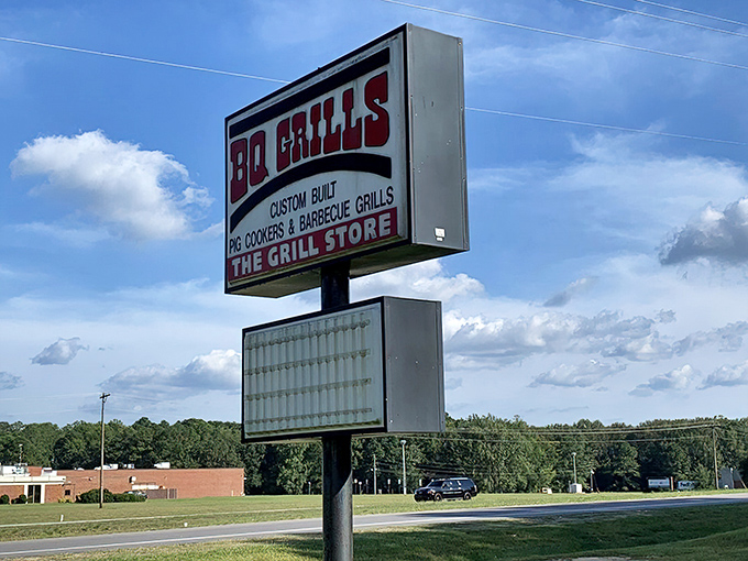 A sign that promises exactly what Mike's delivers: serious grilling equipment for serious barbecue business.