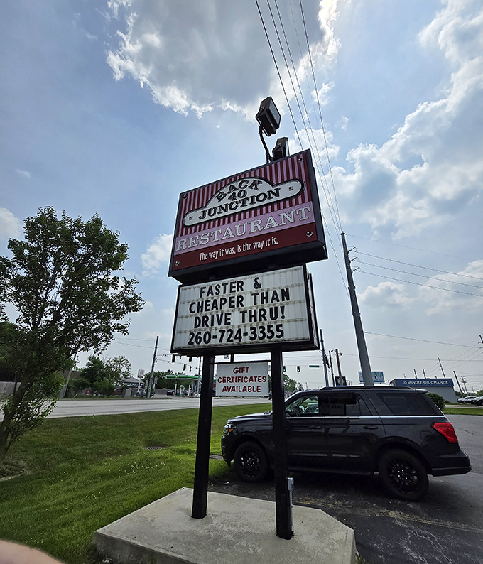 "Faster & cheaper than drive thru" promises the roadside sign. When was the last time fast food made you feel like celebrating? Exactly.