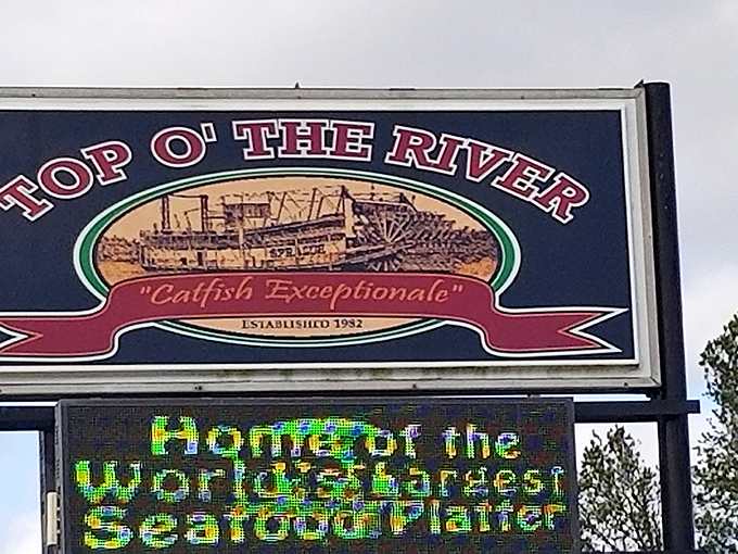 "Catfish Exceptionale" isn't just a slogan&mdash;it's a promise kept since 1982. That riverboat illustration hints at the Mississippi River heritage on your plate.