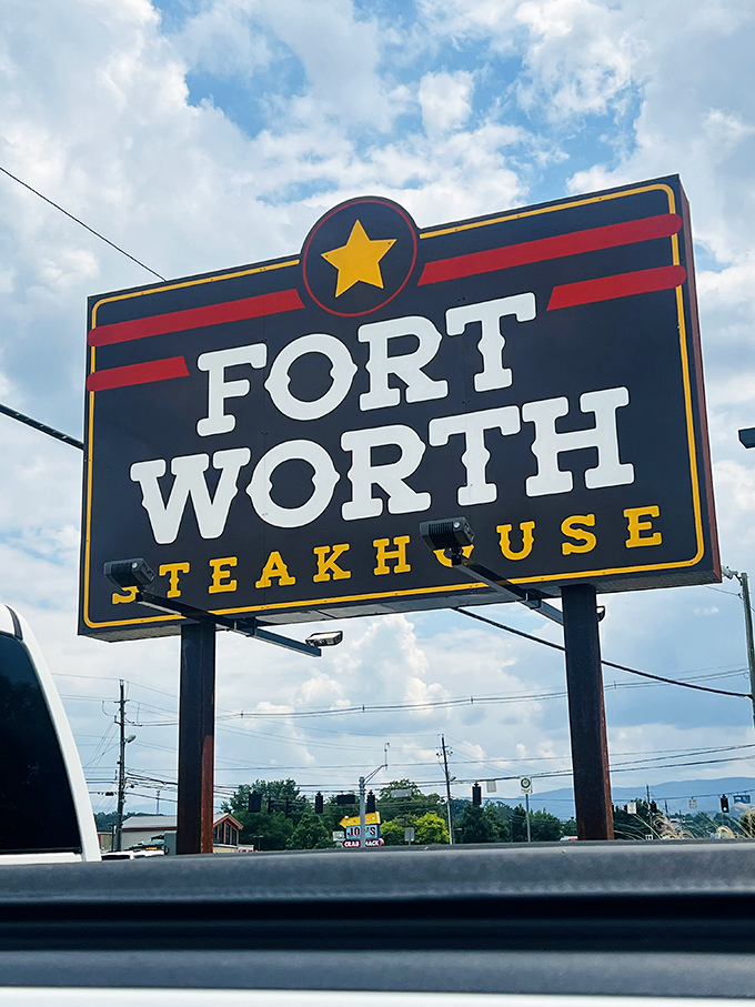 The Fort Worth Steakhouse sign stands tall against Tennessee skies&mdash;a beacon for hungry travelers and locals alike seeking beef-based bliss.