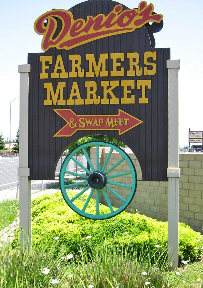 The iconic sign that's welcomed generations of shoppers. That turquoise wagon wheel has witnessed countless California families beginning their Denio's adventures. 