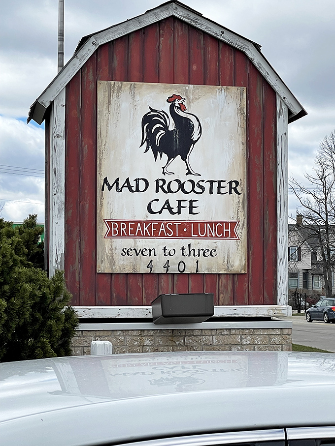 A sign that stands like a breakfast beacon, calling all early birds and late risers alike.