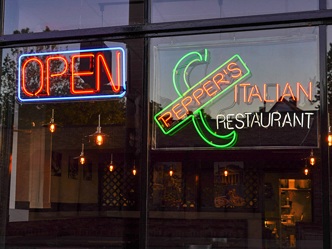 The welcoming neon sign that beckons hungry souls to discover one of Lakewood's best-kept culinary secrets.