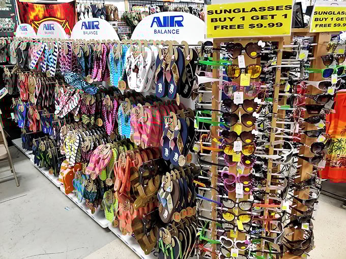 Flip-flops and sunglasses&mdash;the unofficial uniform of Myrtle Beach. This display offers enough options to change your vacation look daily for a month.