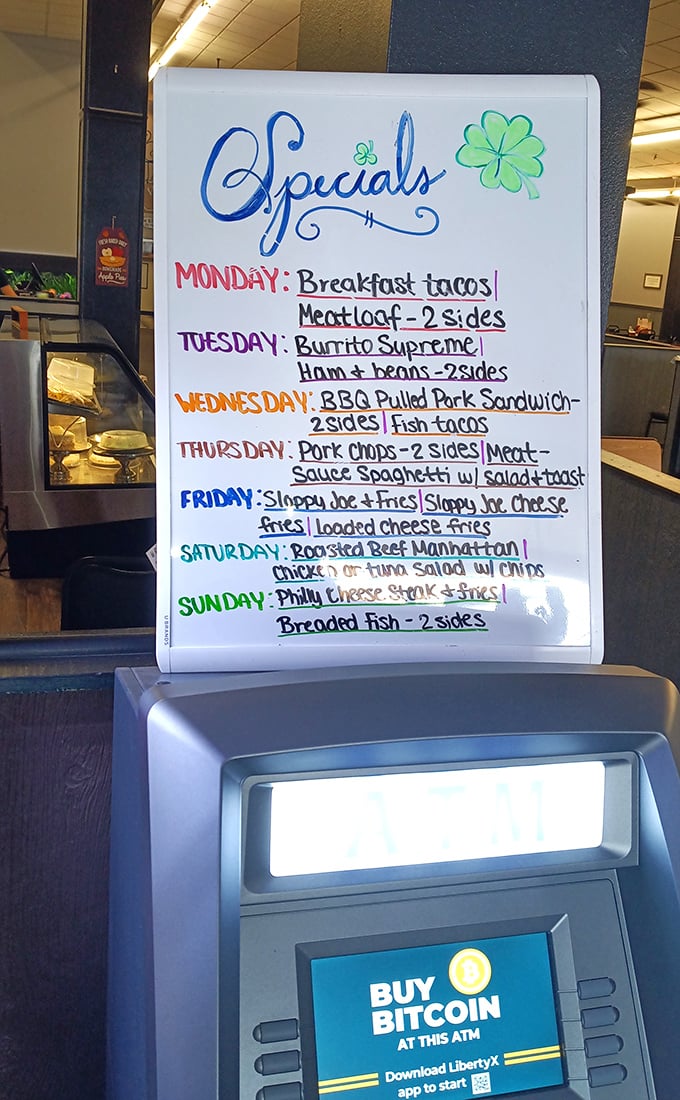 Daily specials board that reads like a calendar of comfort. Monday's breakfast tacos might just be worth quitting your job for.