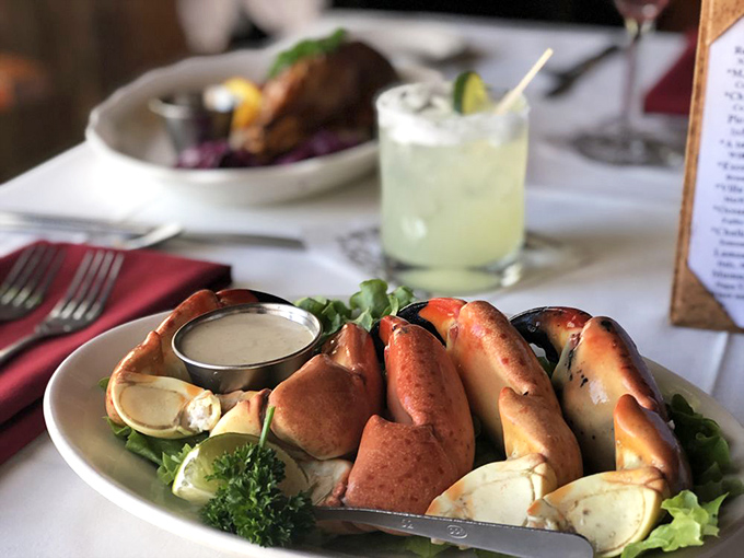 Stone crab claws arrive like nature's perfect appetizer &ndash; sweet, tender meat that requires only a squeeze of lemon and a moment of gratitude.