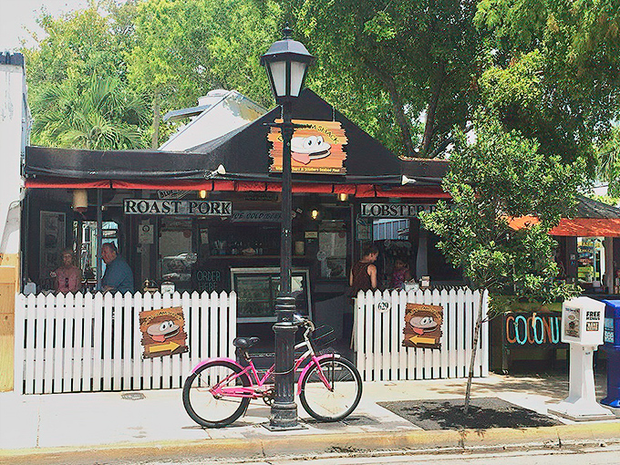 A pink bicycle parked outside DJ's Clam Shack perfectly captures the Key West vibe&mdash;colorful, laid-back, and ready for your next adventure.
