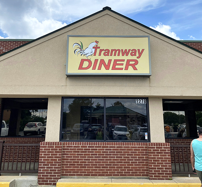 The rooster logo stands proud above Tramway Diner. Like that confident bird, this place has plenty to crow about.