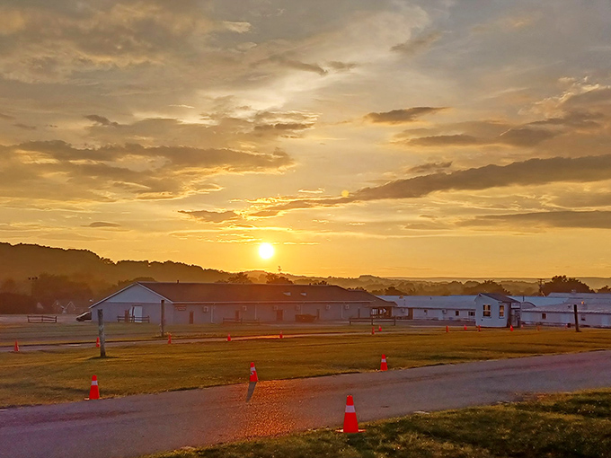 As the sun sets over Leesport Farmers Market, even the traffic cones look magical in the golden hour glow.