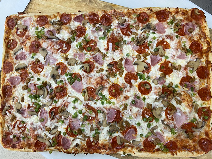 Square pizza that defies the laws of physics &ndash; somehow managing to be both light and substantial, with toppings in perfect harmony.