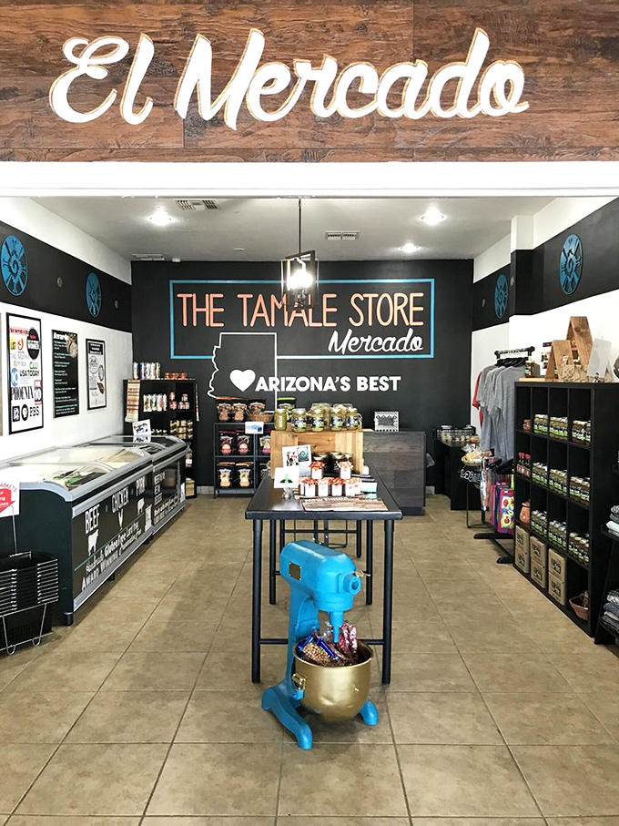 "El Mercado" lets you take the tamale experience home, with shelves stocked for those who can't bear to leave empty-handed.