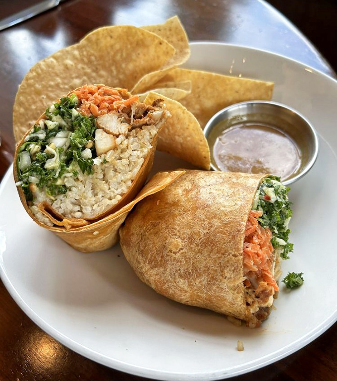 This burrito doesn't need a passport to deliver international flavors. The accompanying sauce isn't an afterthought&mdash;it's essential to the experience.