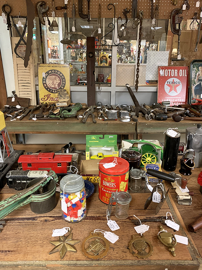 Tools that built America hang alongside the advertisements that sold them&mdash;a museum of masculinity from when "DIY" meant necessity, not weekend hobby.