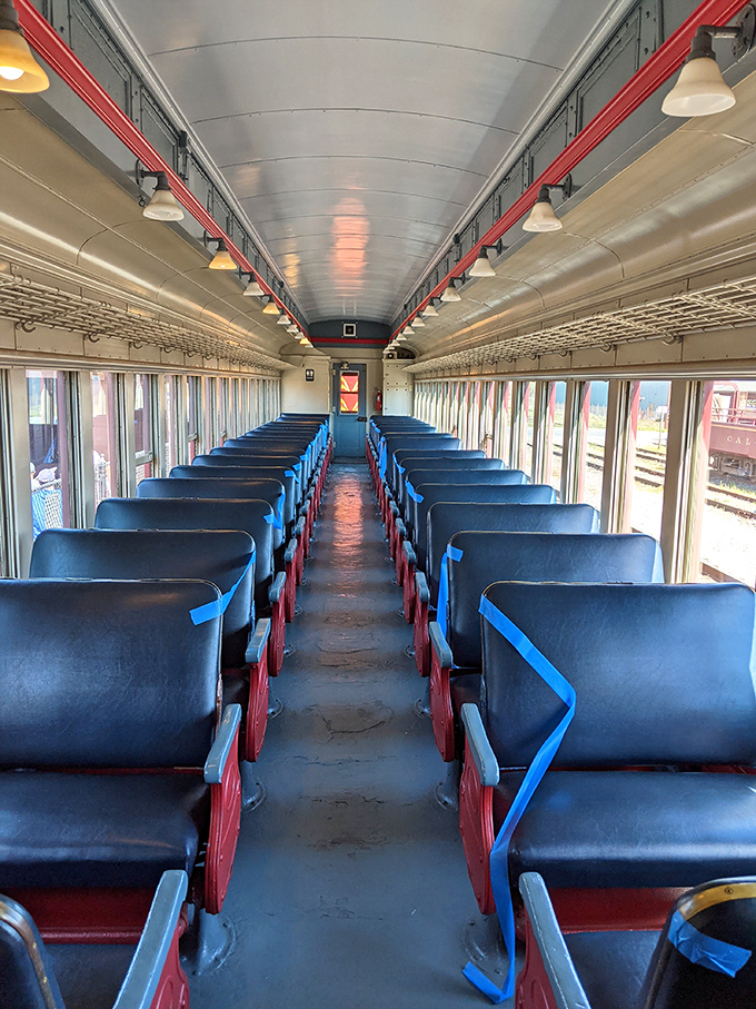 Empty seats waiting for their next storytellers&mdash;the pristine interior of the passenger car invites travelers to settle in for views no car window could ever match.