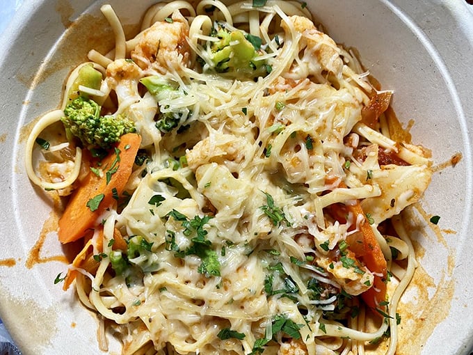 Pasta that proves Galaxy Cafe isn't just a breakfast one-hit wonder. Those fresh vegetables and that cheese pull are calling your name. 