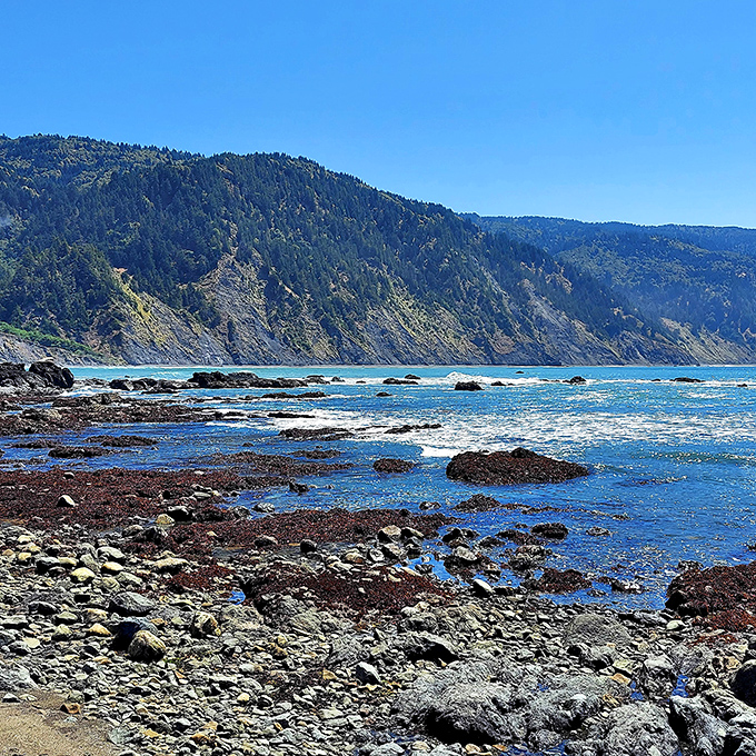 The rugged Lost Coast doesn't do "gentle"&mdash;these dramatic cliffs and churning waters show exactly why ships needed that lighthouse beacon.