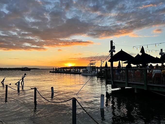 Sunset paints the sky in colors no filter could improve. Nature's perfect backdrop for seafood memories that will haunt your dreams.