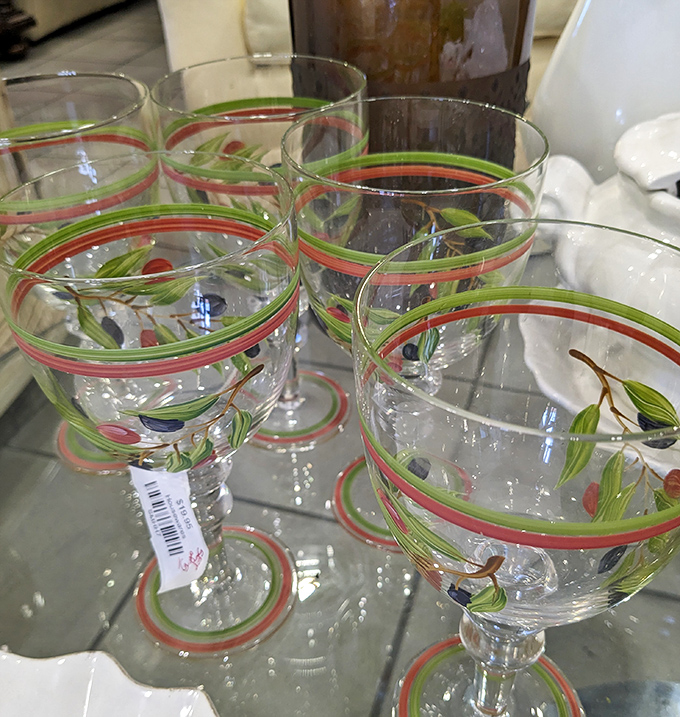 Vintage glassware that brings instant charm to any gathering. These festive goblets have toasted many holidays and are ready for your next celebration.